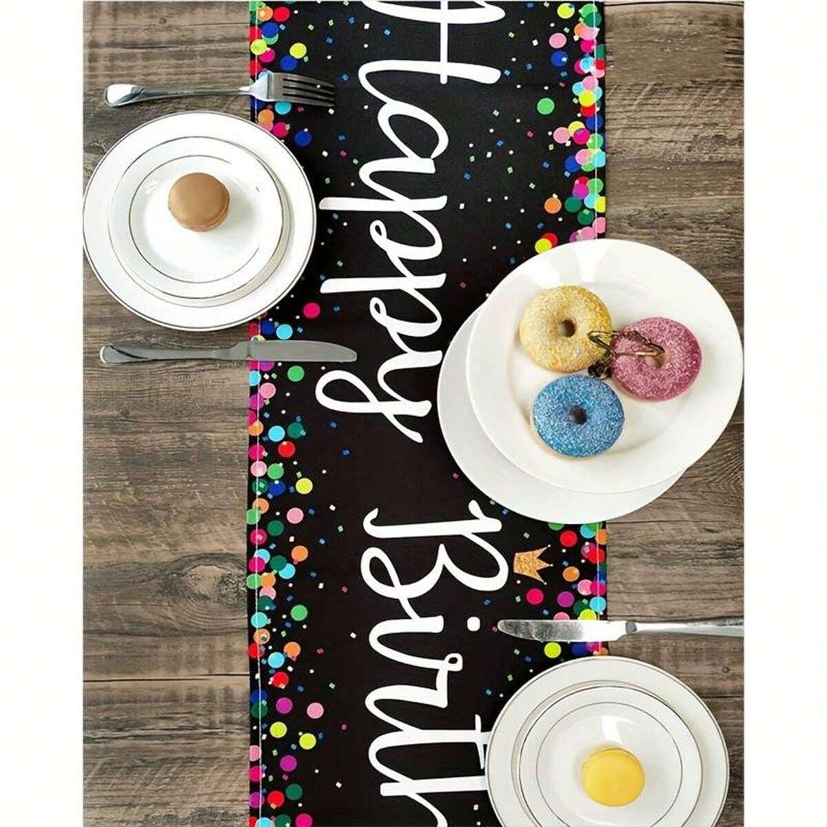1pc Happy Birthday Table Runner Black Table Decor Celebrate Birthday ...
