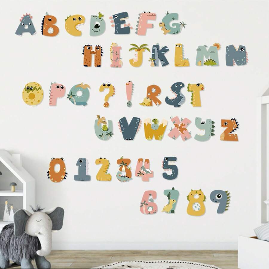 45 X 60 Cm Dinosaurs Alphabet Numbers Wall Sticekrs, ABC Cartoon ...