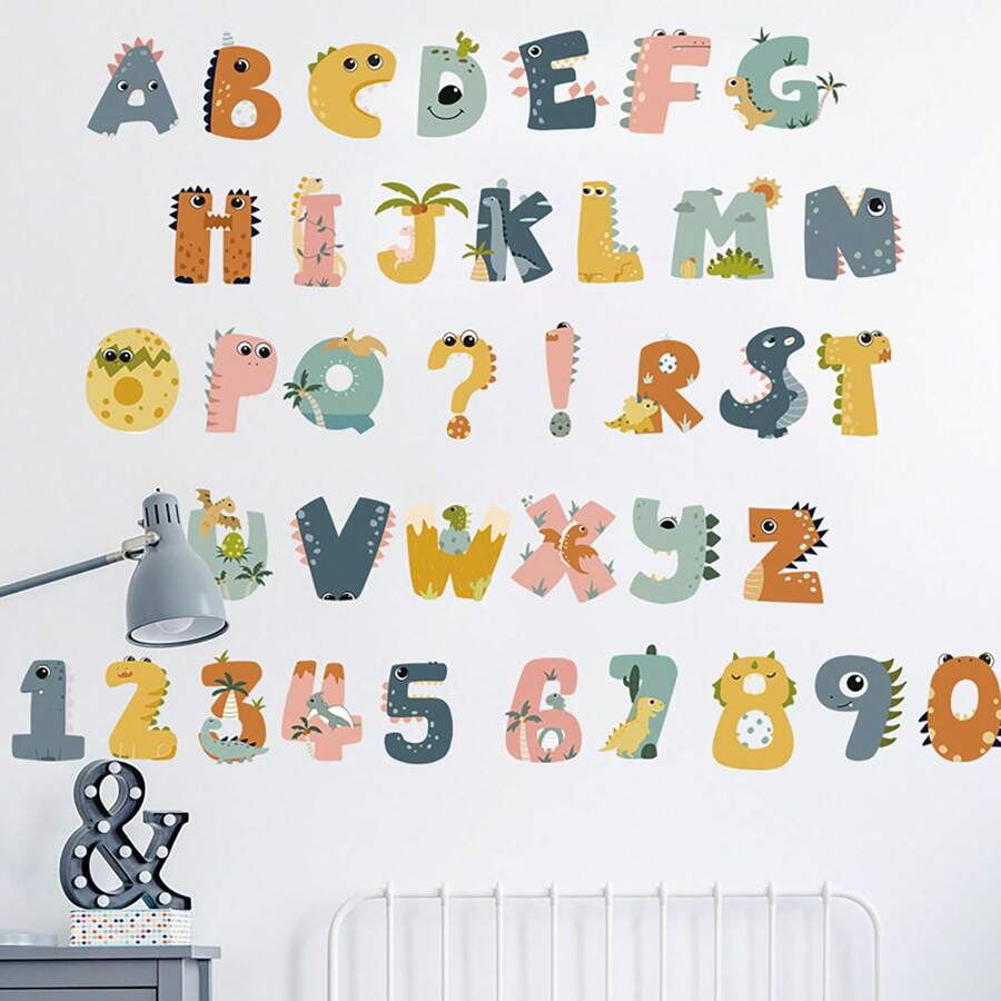 45 X 60 Cm Dinosaurs Alphabet Numbers Wall Sticekrs, ABC Cartoon ...
