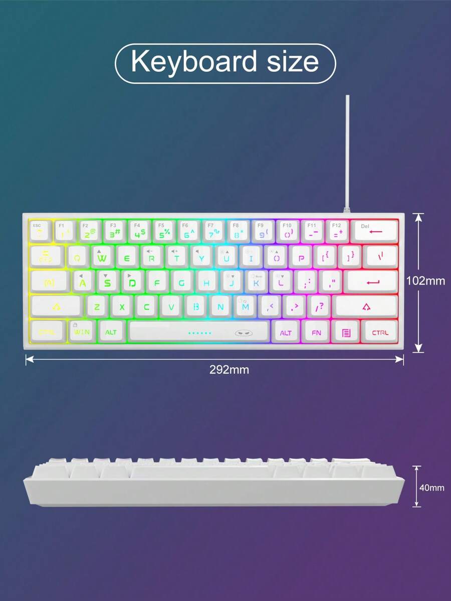 MageGee MageGee TS91 60% Compact Wired Keyboard 61 Keys RGB Backlight ...