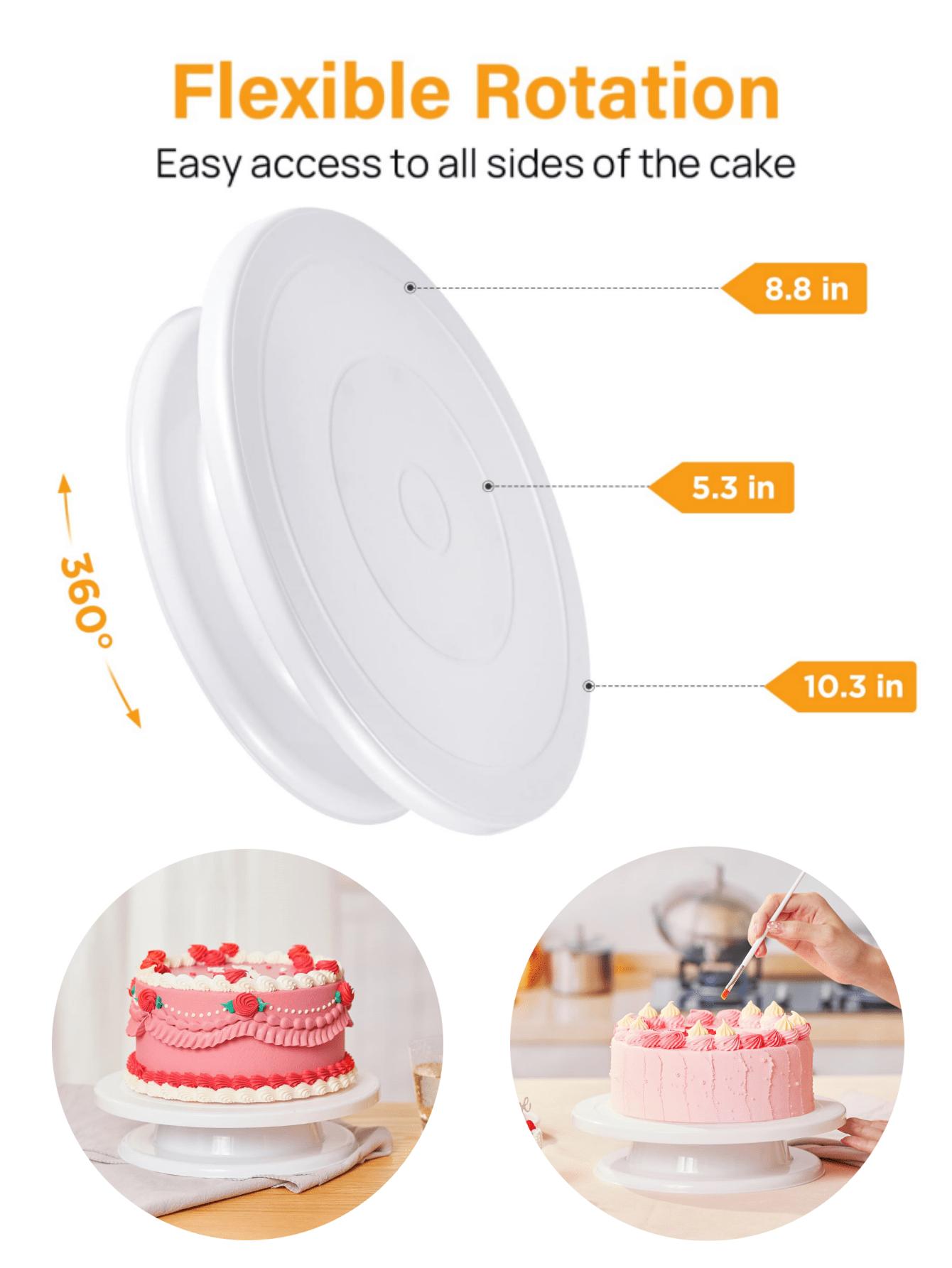 11 Inch Rotating Cake Turntable, Smooth Revolving Cake Decorating Stand ...