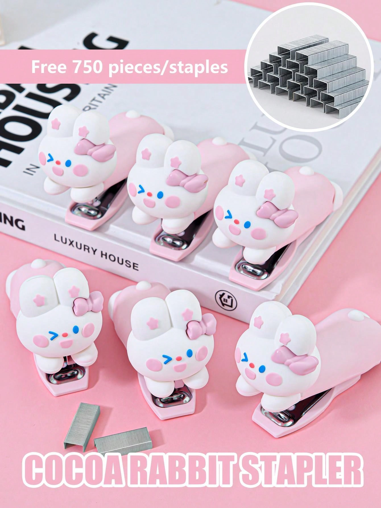 1pc Cute Rabbit Shaped Stapler + 750pcs Staples, Simple Style ...