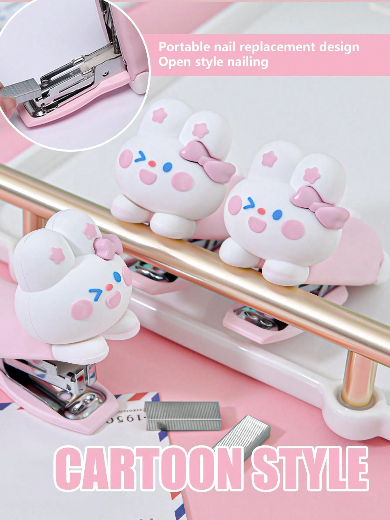 1pc Cute Rabbit Shaped Stapler + 750pcs Staples, Simple Style ...