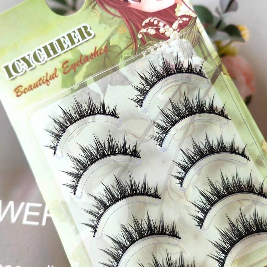 1box/5pairs Thick False Eyelashes With Black Stems, Pointed & Angelic ...