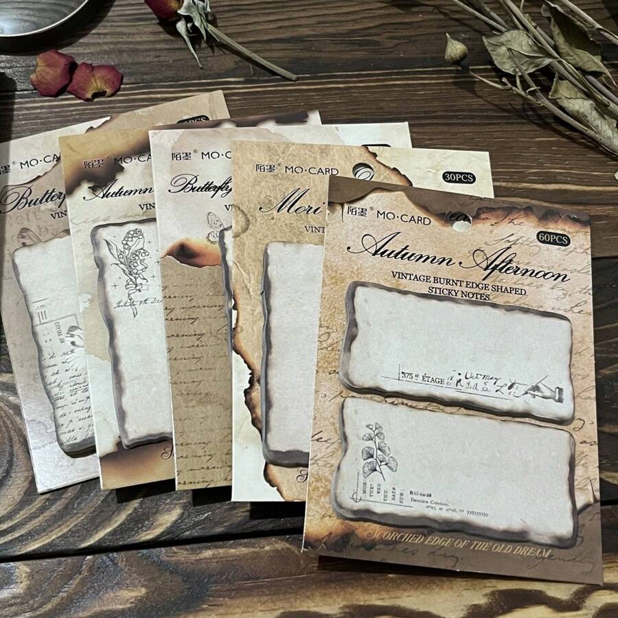 30pcs Vintage Burnt Edge Style Retro Shaped Memo Note Paper, Writeable ...
