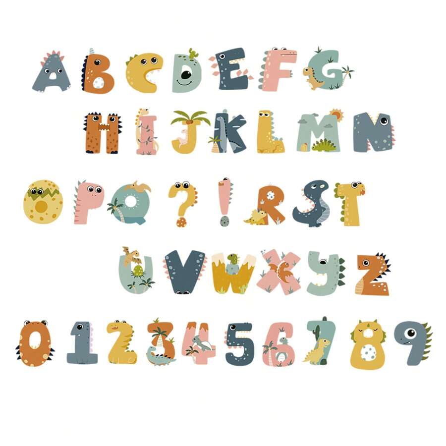45 X 60 Cm Dinosaurs Alphabet Numbers Wall Sticekrs, ABC Cartoon ...