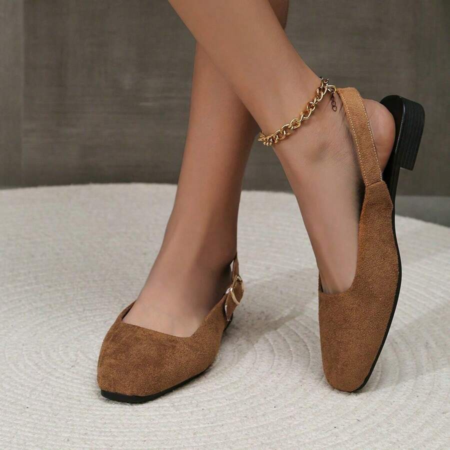 Women's Backless Low Heel Flat Sandals, Versatile Slip-On Closed Toe ...