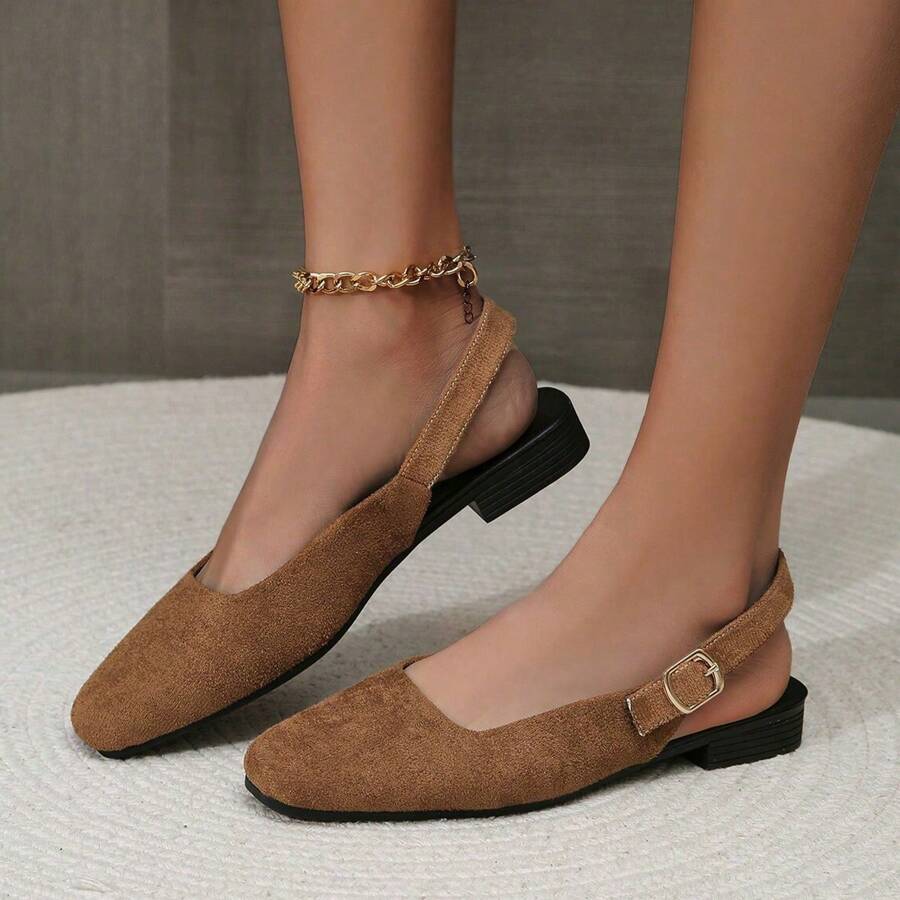 Women's Backless Low Heel Flat Sandals, Versatile Slip-On Closed Toe ...