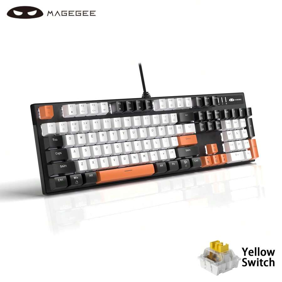 MageGee Mechanical Gaming Keyboard, 104 Keys White Backlit Keyboard With Yellow Switches, USB ...