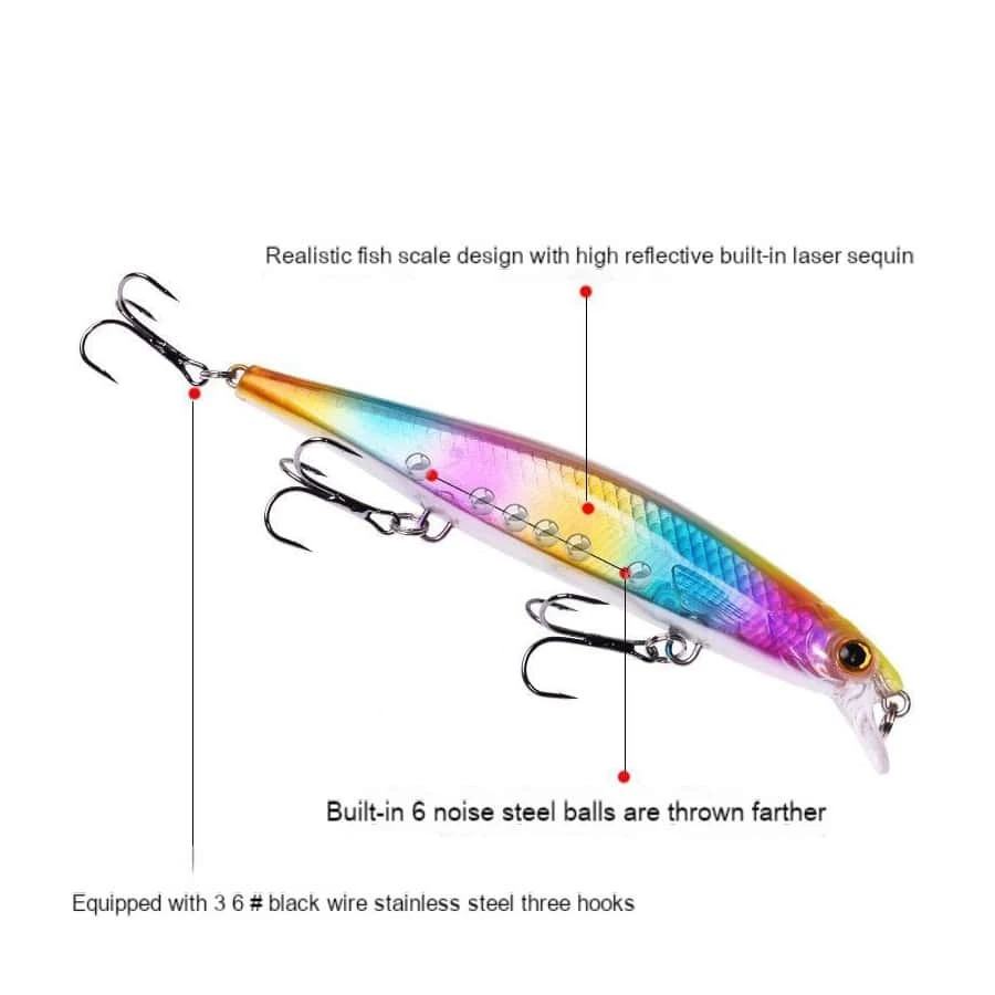 1pc 11cm 13.5g Minnow Lure With 3 Hooks & Noise Balls For Freshwater ...