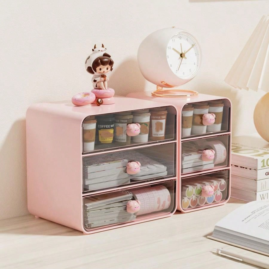 Transparent Desktop Storage Box With Drawers, Office Stationery ...
