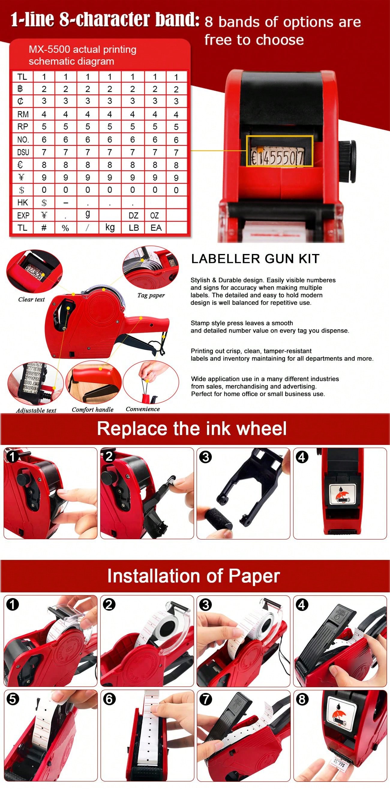 Digits Price Tag Gun With Labels Kit - Includes 5,000 Blank White ...