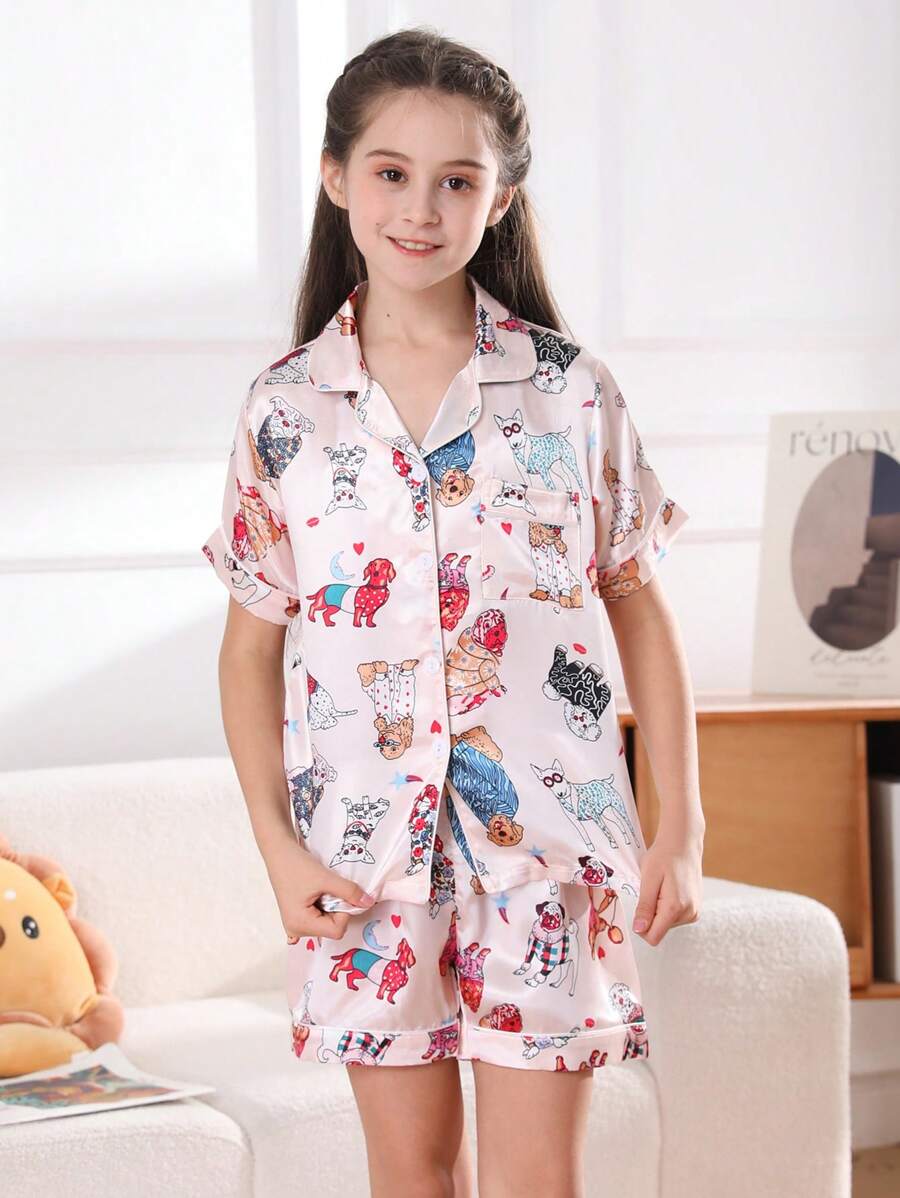 Tween Girls' 2pcs/Set Dog Print Thin Pajama Set | SHEIN UK