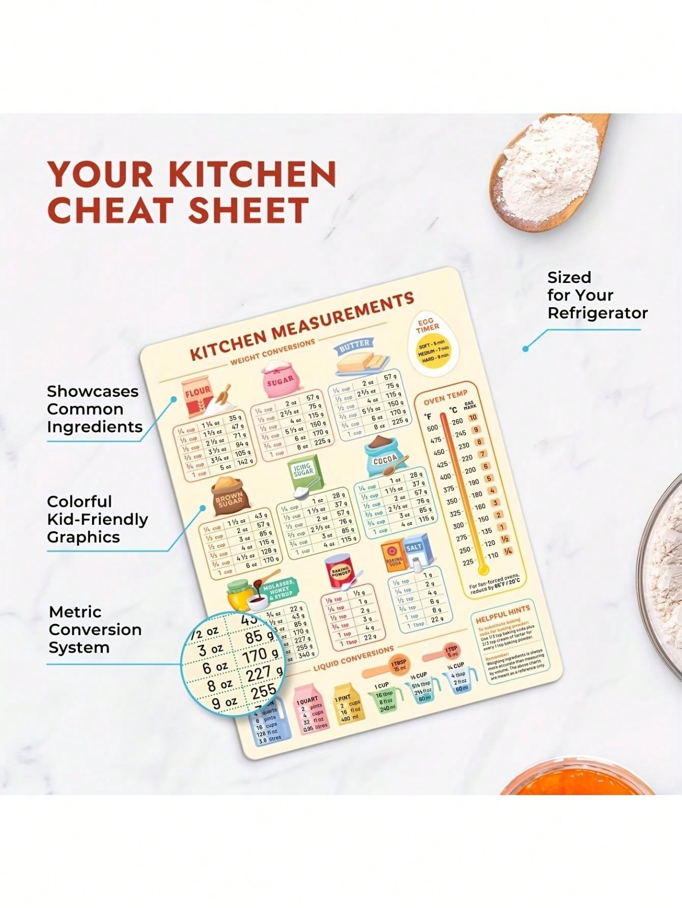 1pc Kitchen Conversion Chart Magnet For Easier Cooking & Baking ...