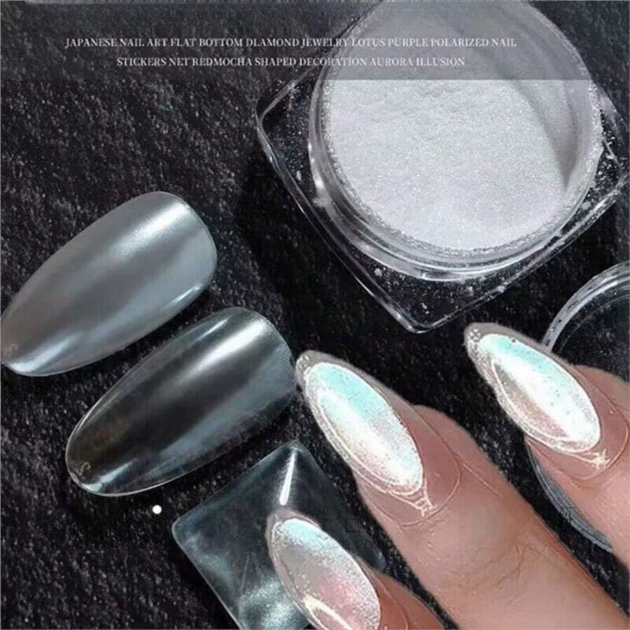 2 PCS White Chrome Powder Pearl Shimmer Chrome Powder With Mirror ...
