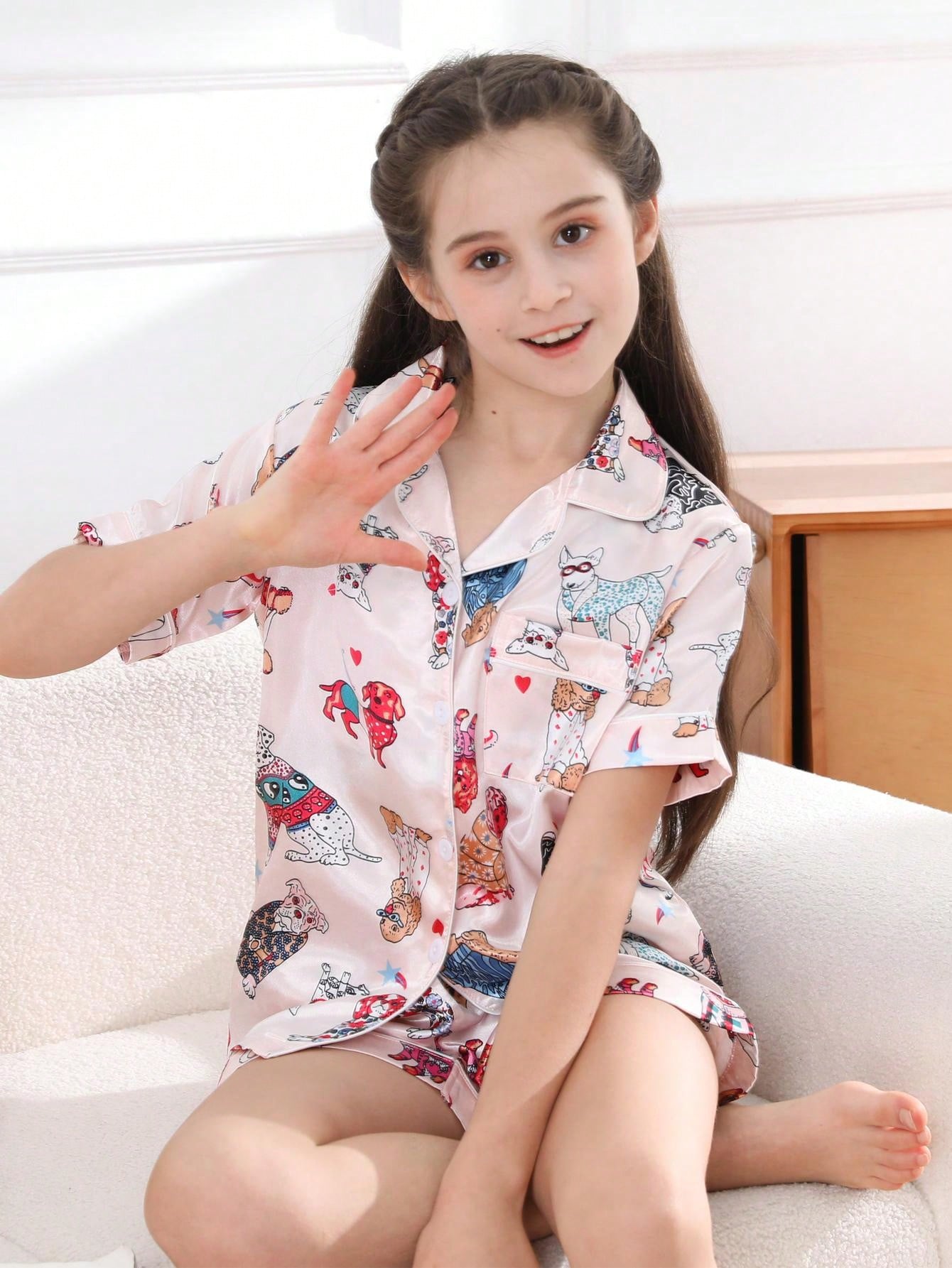 Tween Girls' 2pcs/Set Dog Print Thin Pajama Set | SHEIN UK