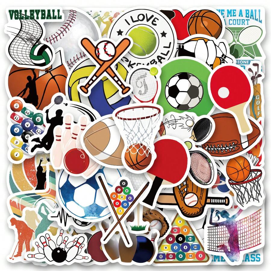 50PCS Sports Mix Ball Stickers Vinyl Waterproof Stickers Scrapbook ...