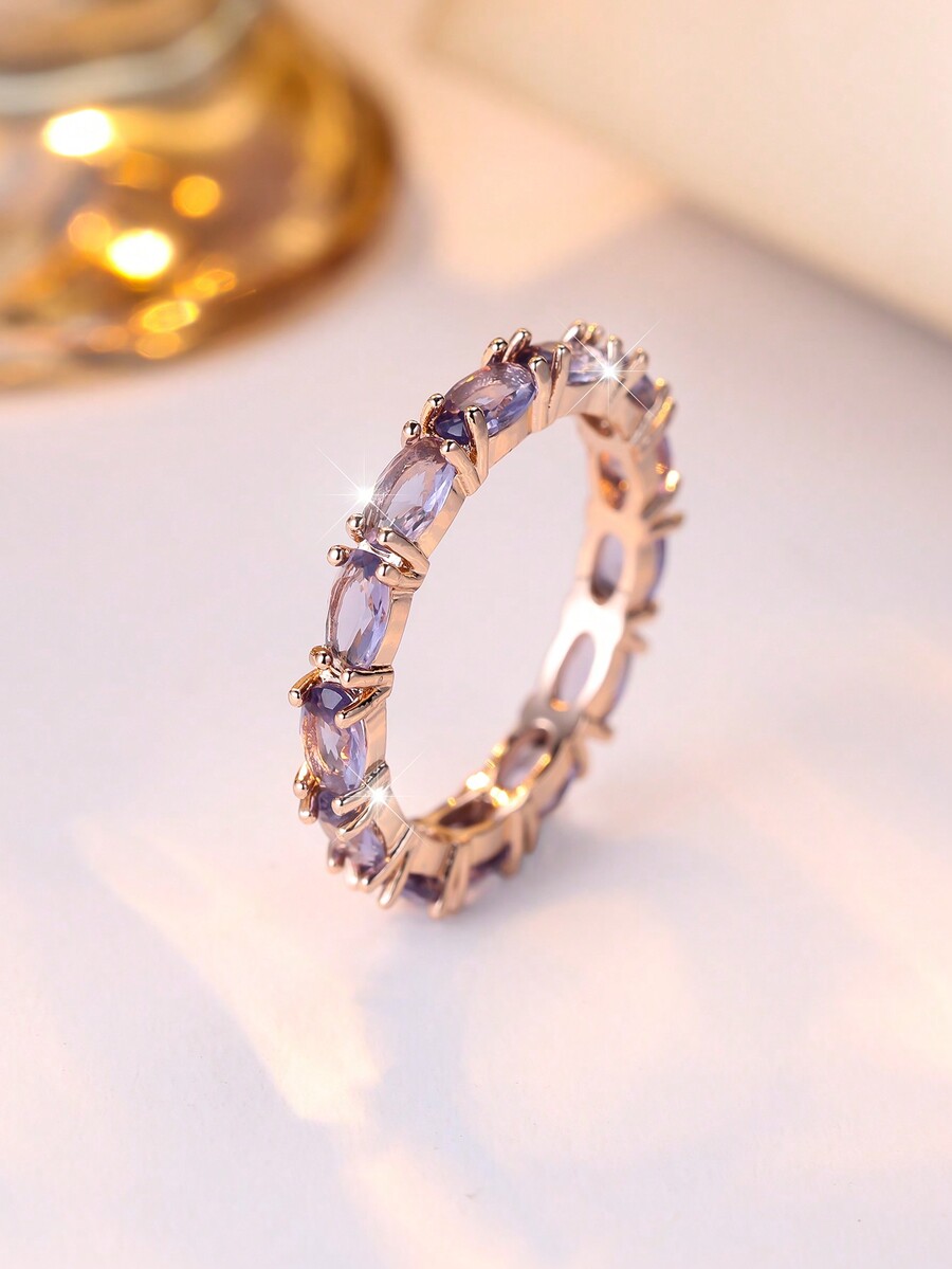 1pc Elegant Purple Promise Ring For Women, Delicate Claw Set Cubic ...