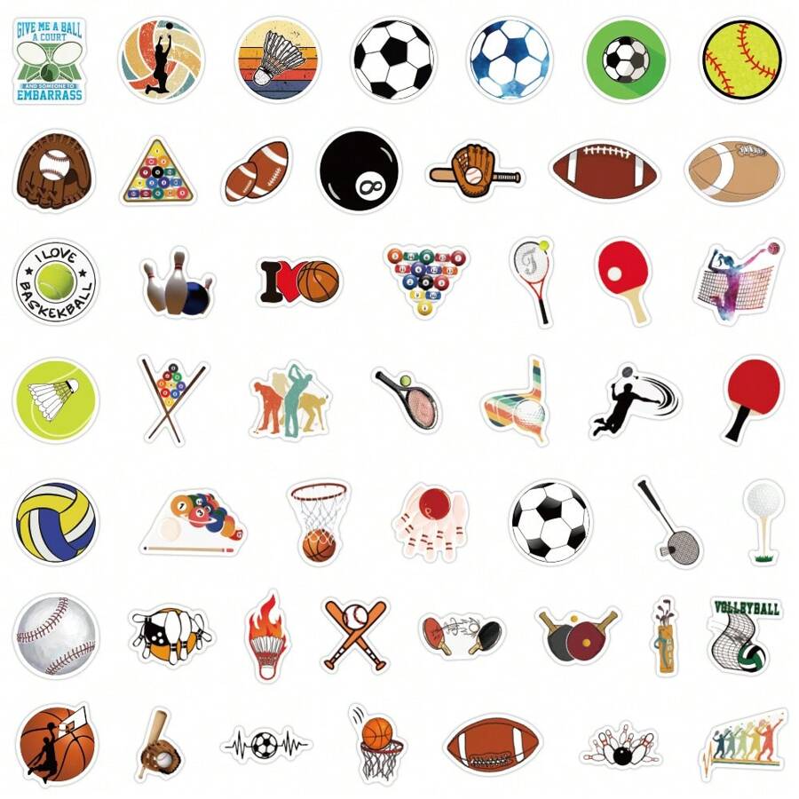 50PCS Sports Mix Ball Stickers Vinyl Waterproof Stickers Scrapbook ...
