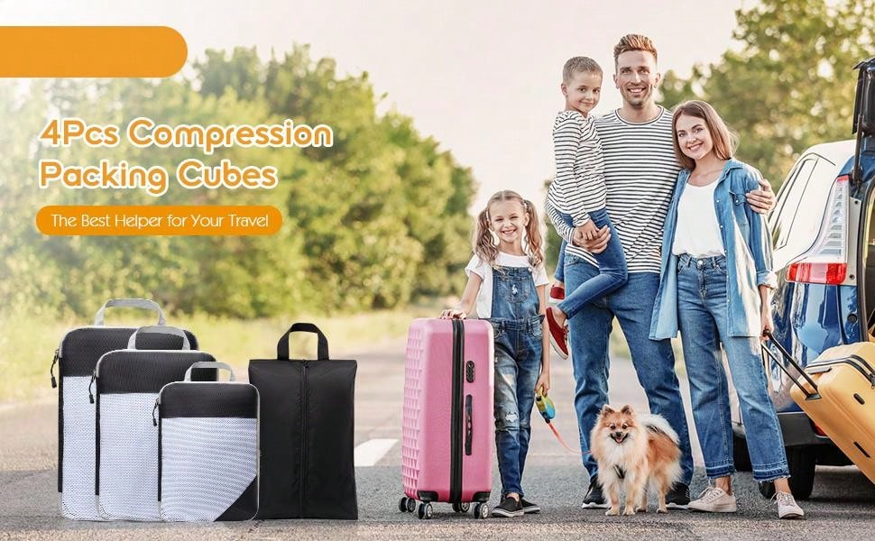 4 PCS Compression Packing Cubes For Suitcases, Extensible Travel ...