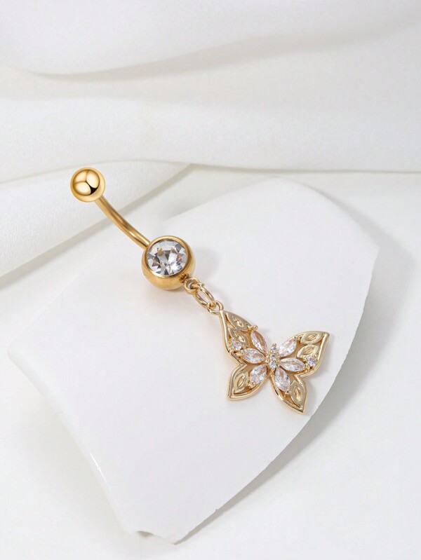 1pc Fashionable Butterfly Design Stainless Steel & Navel Ring Belly ...