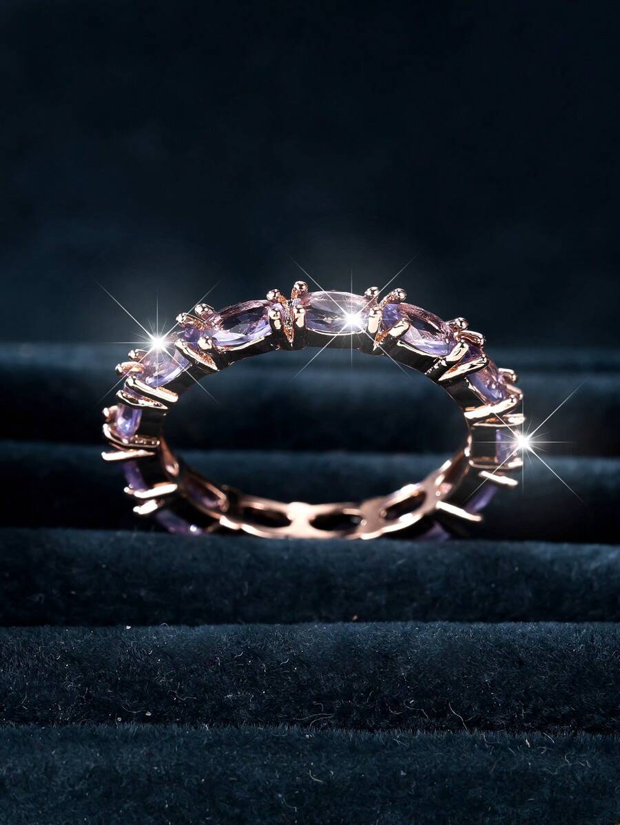 1pc Elegant Purple Promise Ring For Women, Delicate Claw Set Cubic ...