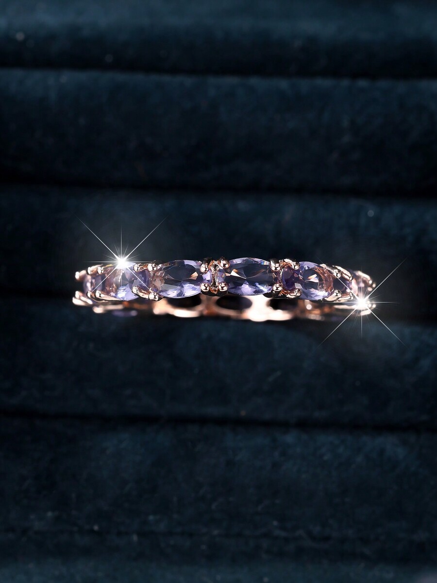 1pc Elegant Purple Promise Ring For Women, Delicate Claw Set Cubic ...