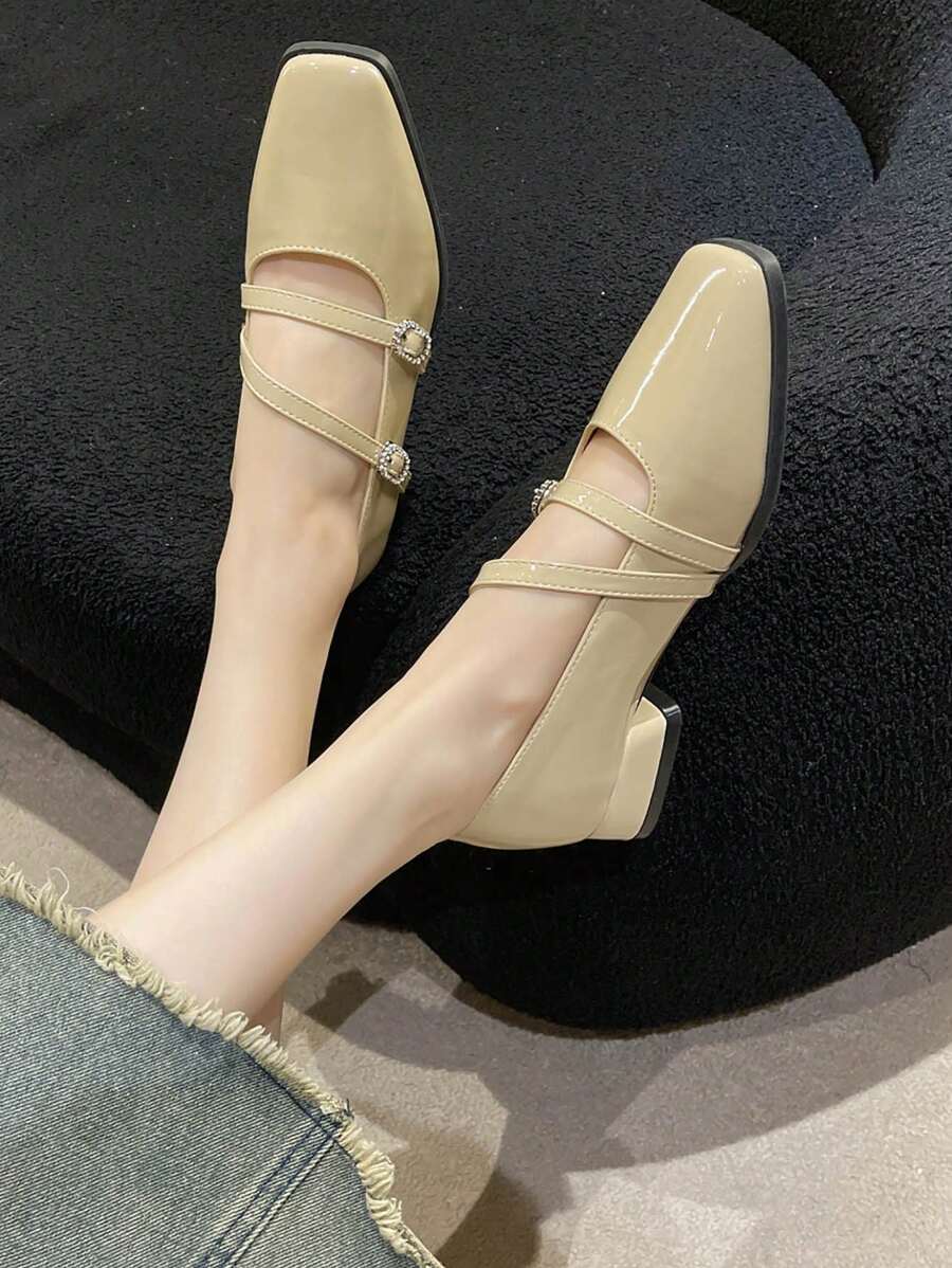 2024 Spring Mary Jane Vintage Style High-End Square Toe Ladies' Merlot ...