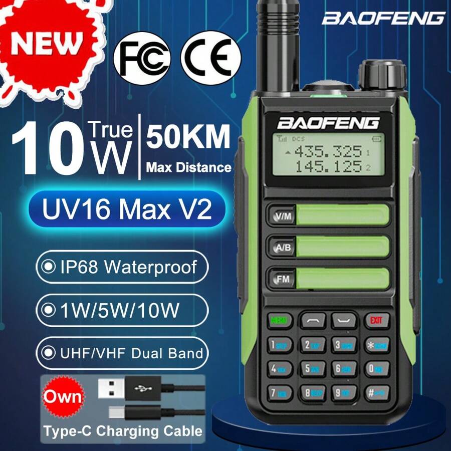 2024 Baofeng Max V2 IP68 Waterproof Walkie Talkie Dual Band High-Power CB Radio Vhf UHf CB Ham ...