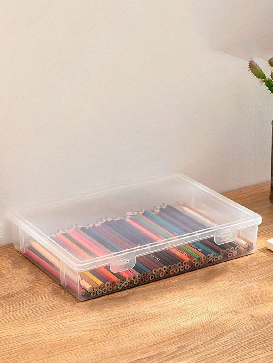 1pc White Transparent Desktop Stationery Storage Box With Large ...