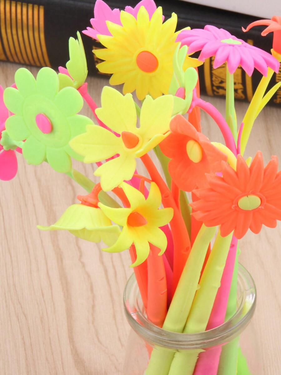 10pcs Mixed Color Cute Flower Design Gel Ink Neutral Pen For Office ...