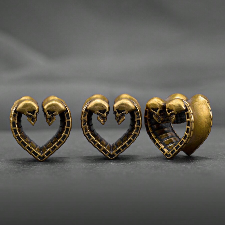 1pair Creative Vintage Gothic Copper Heart & Skull Head Shaped Ear ...