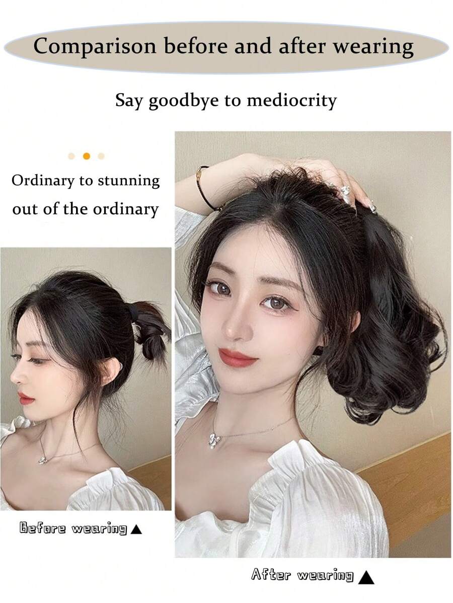 10 Inch Claw Shaped Ponytail Wig, Medium Length Curly Hair, Wavy Women ...