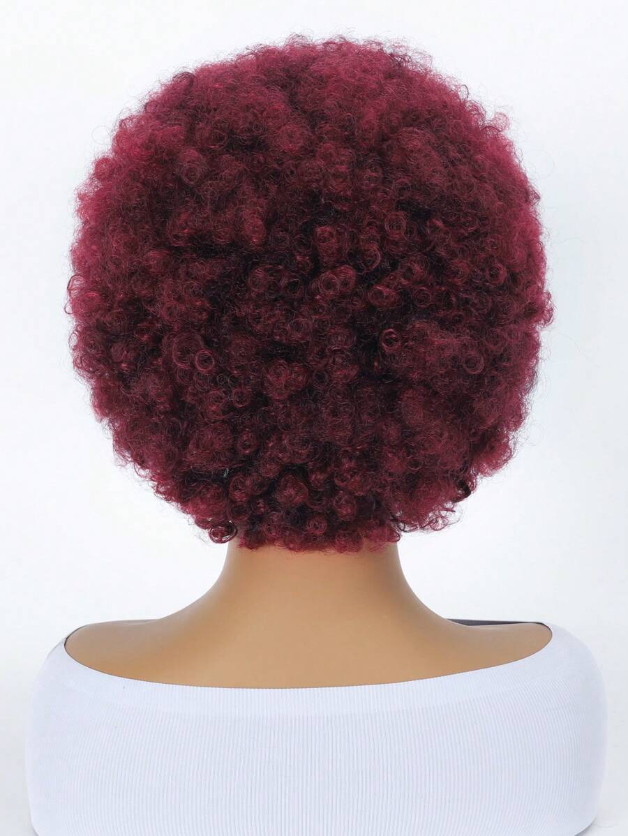 10" Wine Red Afro Wig - Soft Afro Wig 70s For Women Afro Kinky Curly Hair Wigs With Bangs ...