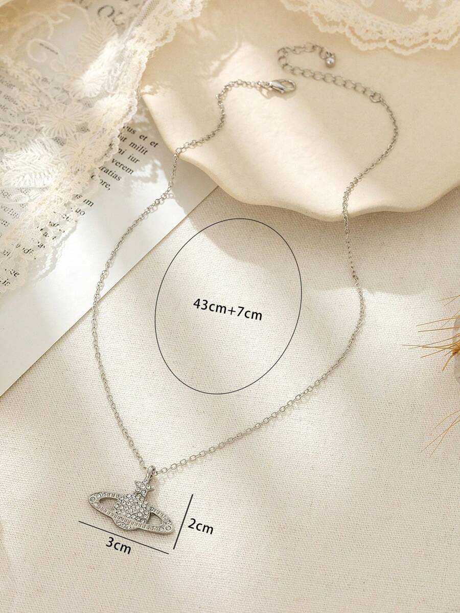 Rhinestone Planet Charm Necklace | SHEIN USA