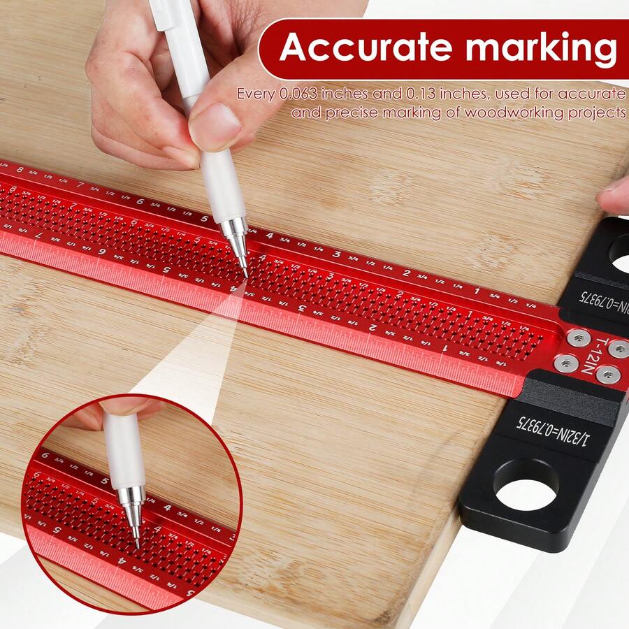 T-Square Ruler 12inch Aluminum Alloy Woodworking Scribe Marking T-Ruler ...