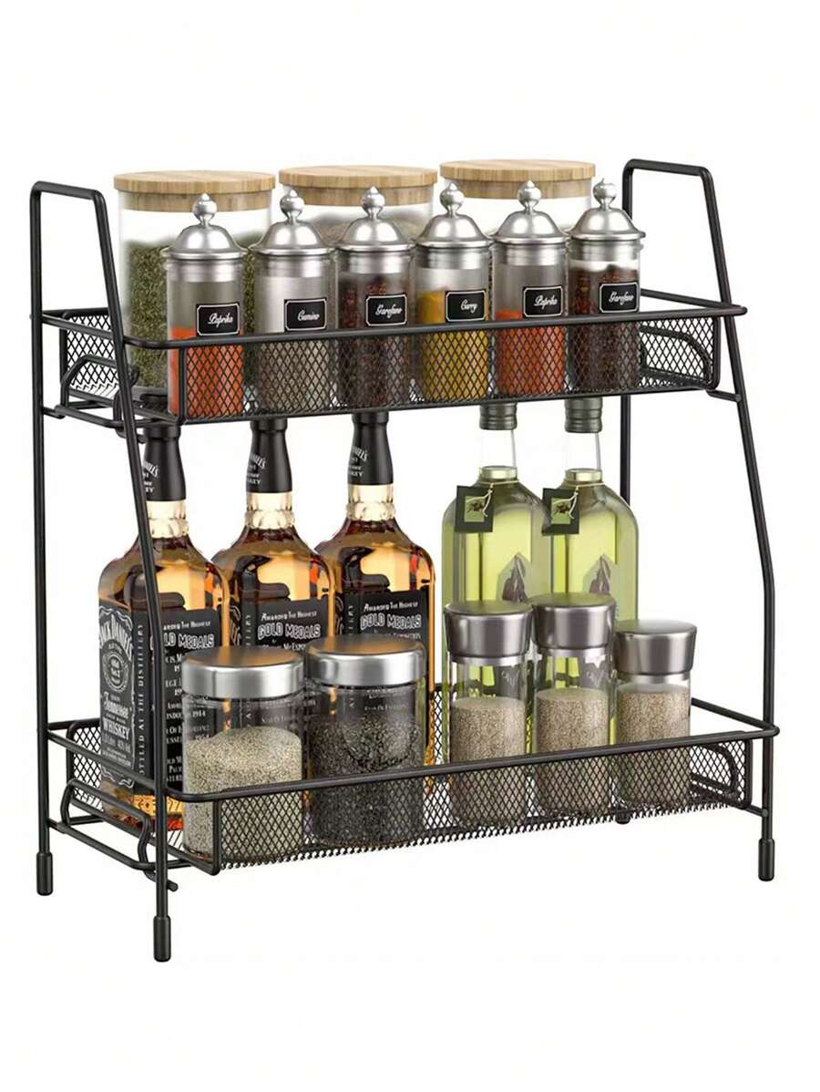 1PC 2-Layer Iron Kitchen Storage Rack, Desktop Cosmetics Display Rack ...