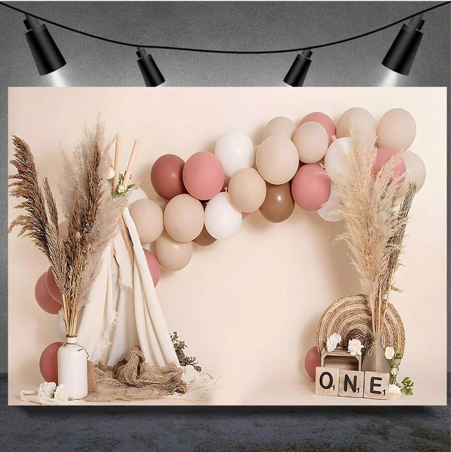 Birthday Photography Backdrop Pink Balloons Boho Style 1st Birthday ...