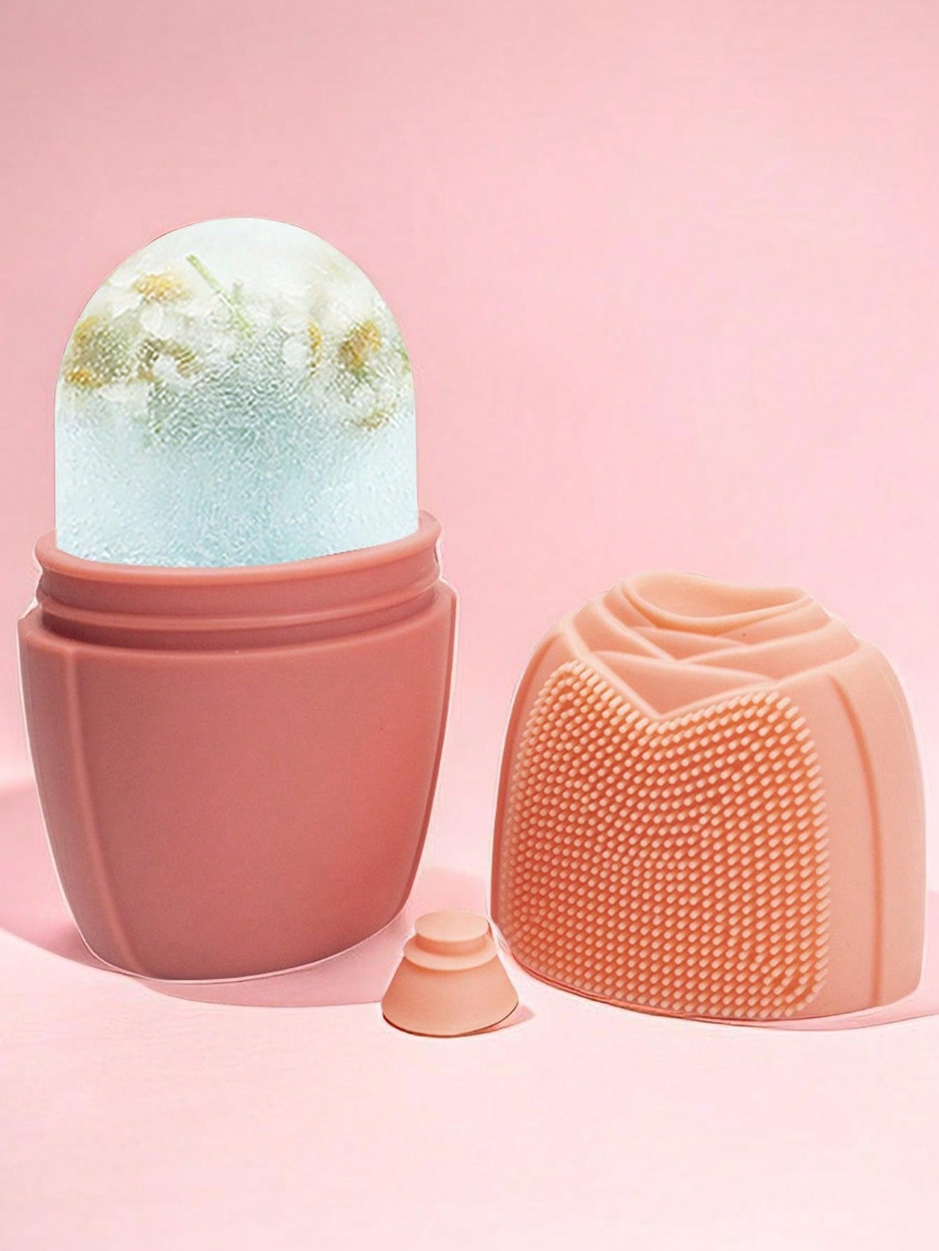 1pc Pink Silicon Rose-Shaped Face Ice Roller, Ice Rolling Mold For Face ...