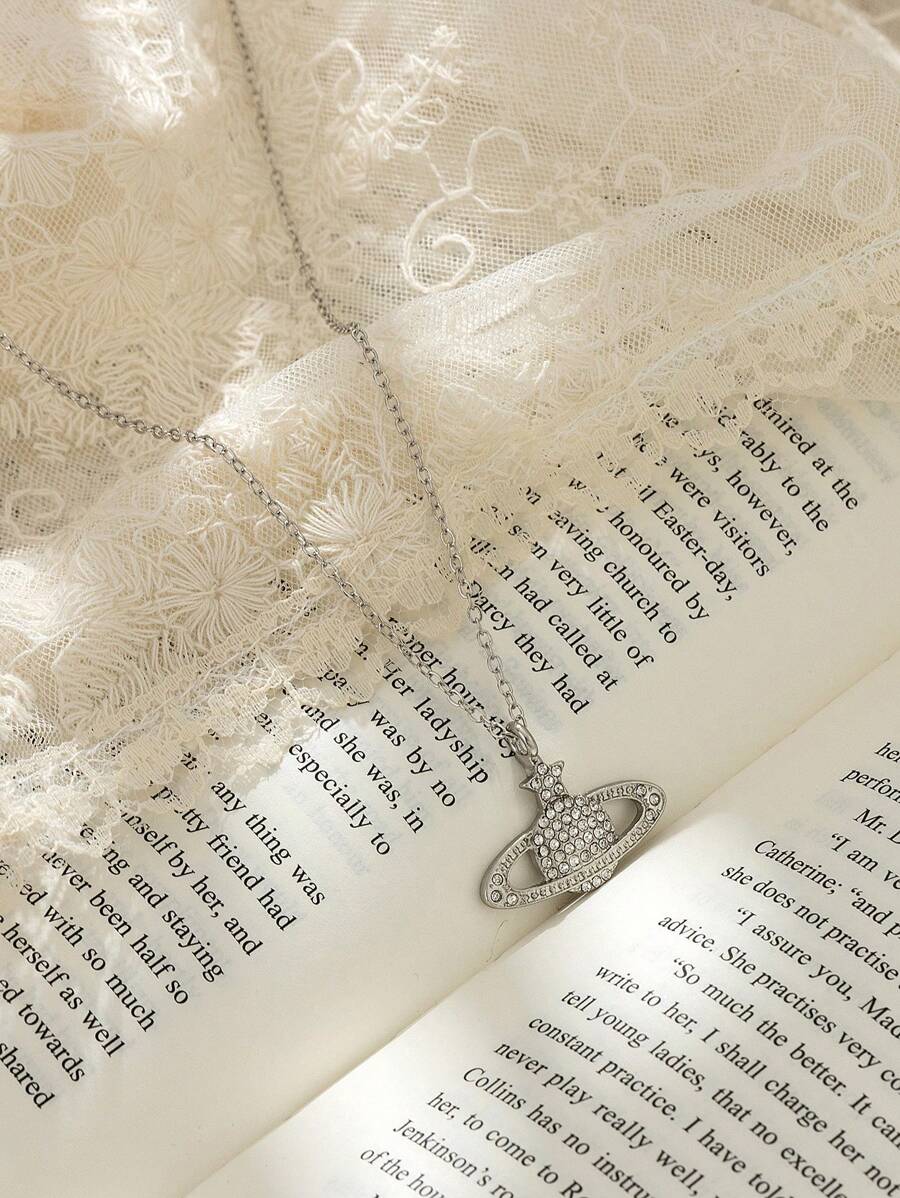 Rhinestone Planet Charm Necklace | SHEIN USA