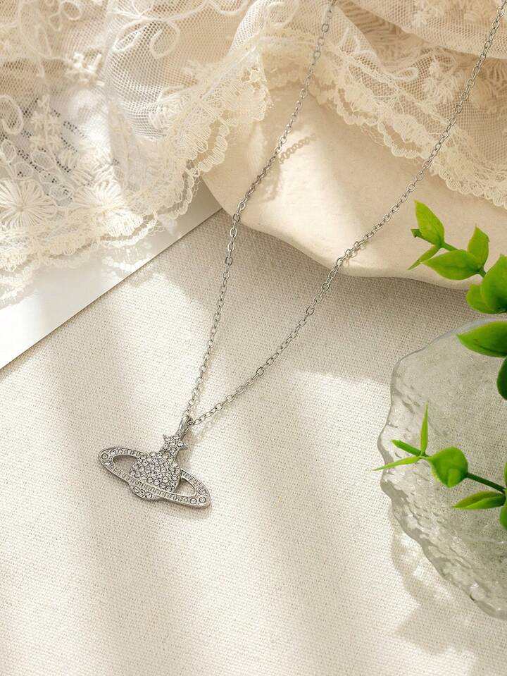 Rhinestone Planet Charm Necklace SHEIN USA