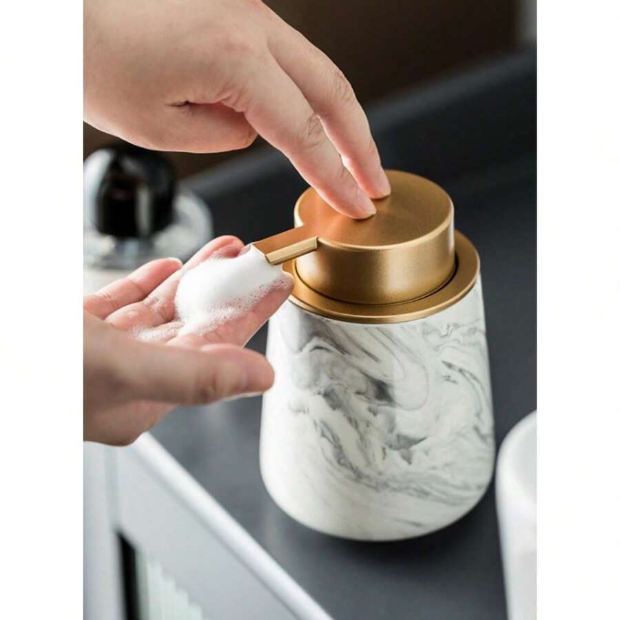 Gray Patterned Ceramic Soap Dispenser, Manual Press Type Foam Dispenser ...