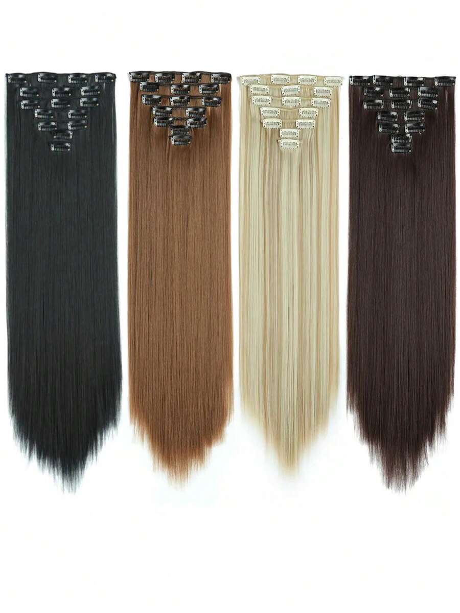 7 PCS Clip In Hair Extensions Black Hair Extension For Women Full Head ...