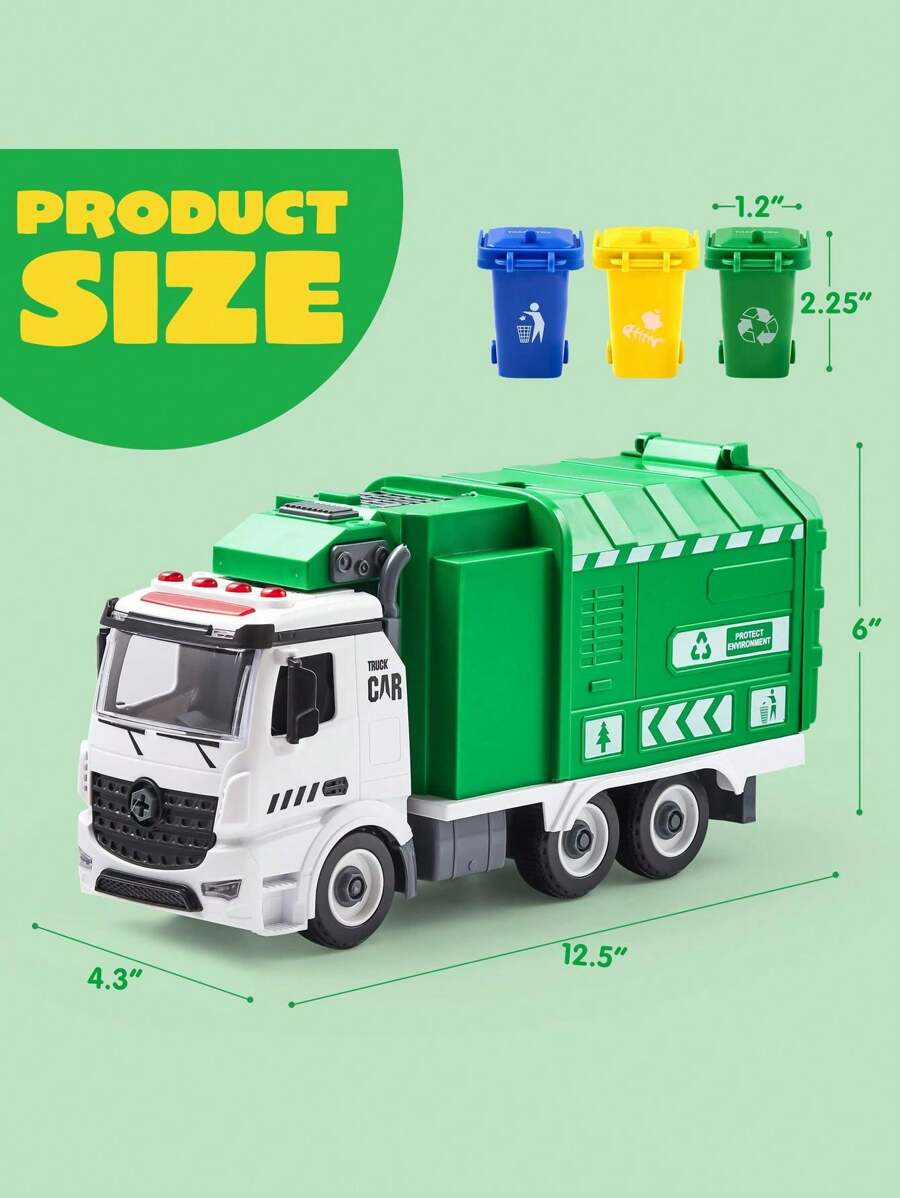 Syncfun Recycling Garbage Truck Toy, DIY Assembly Trash Truck, Friction ...