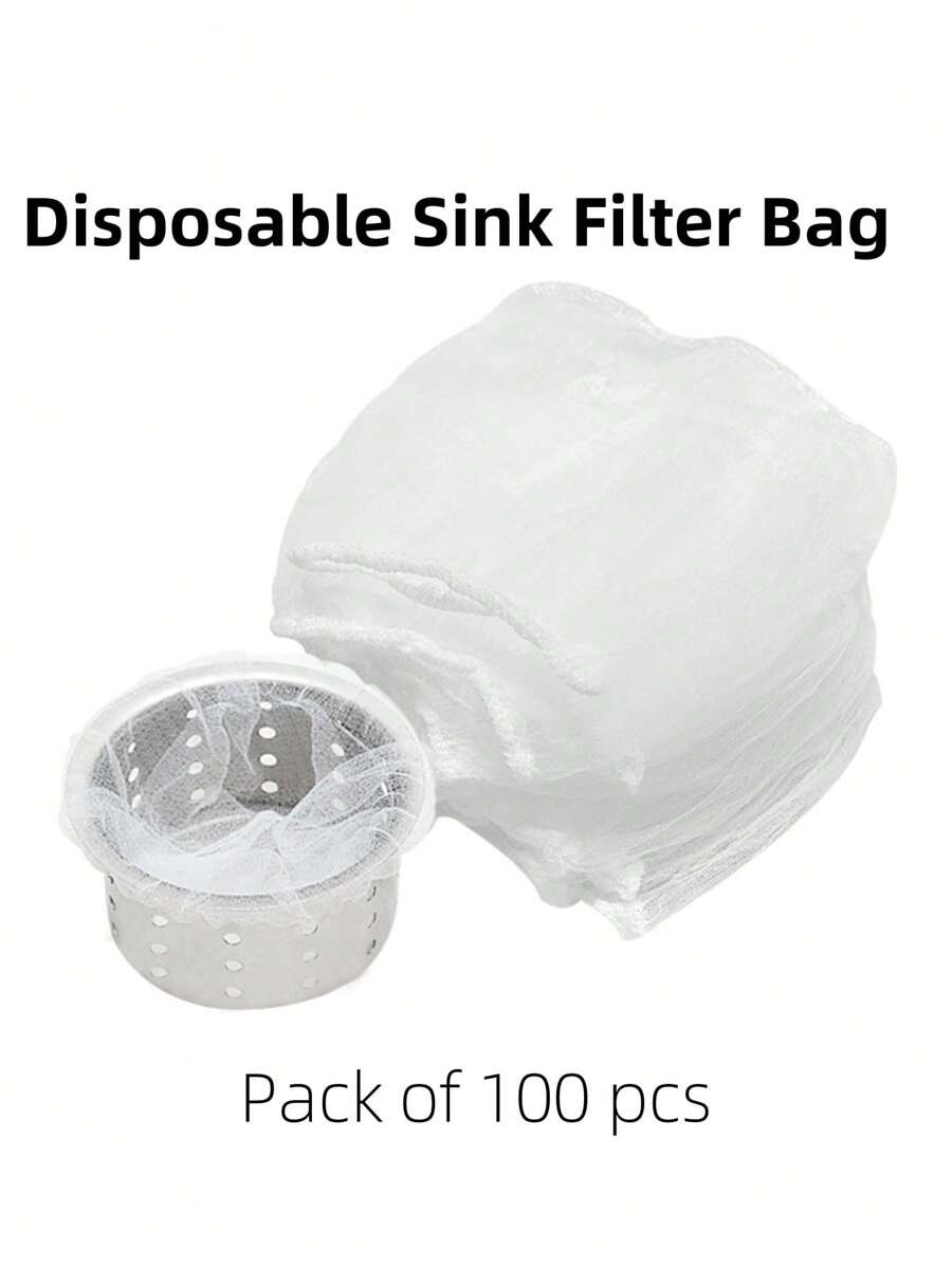 100pcs White Disposable Kitchen Sink Filter Net Bathroom Drainage Net ...