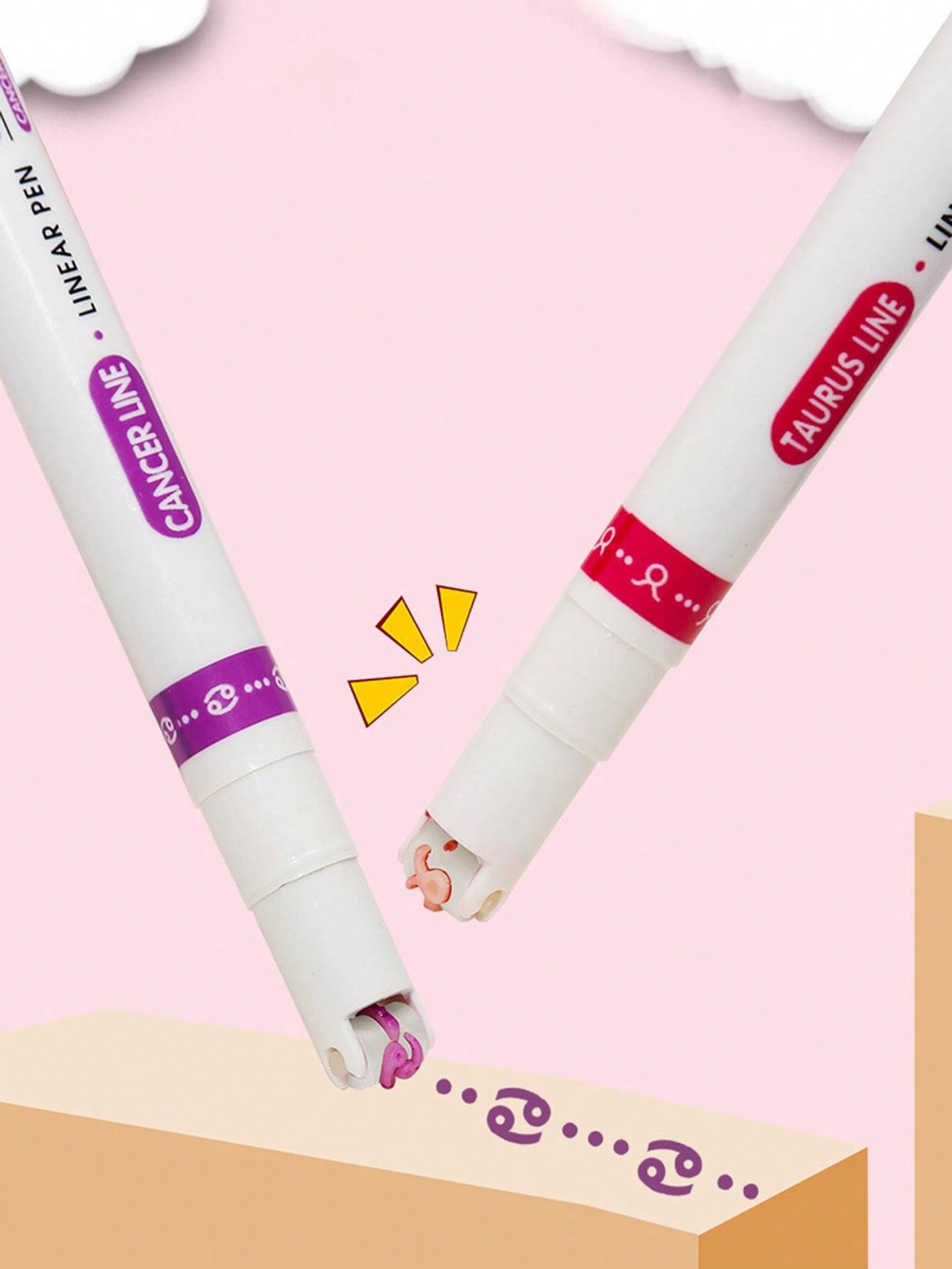 12pcs Constellation Outline Curved Pens, Dual-Line Wave Highlighter ...