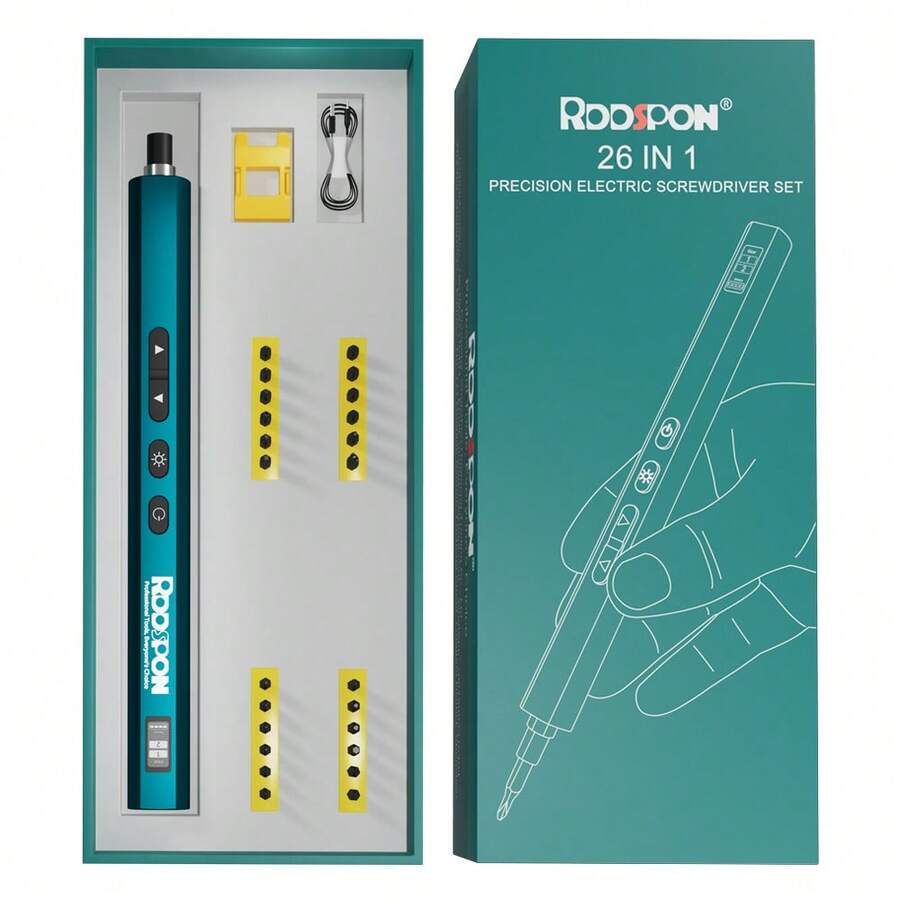 26-In-1 Electric Screwdriver Set Type-C With Led Lighting Usb Cordless ...