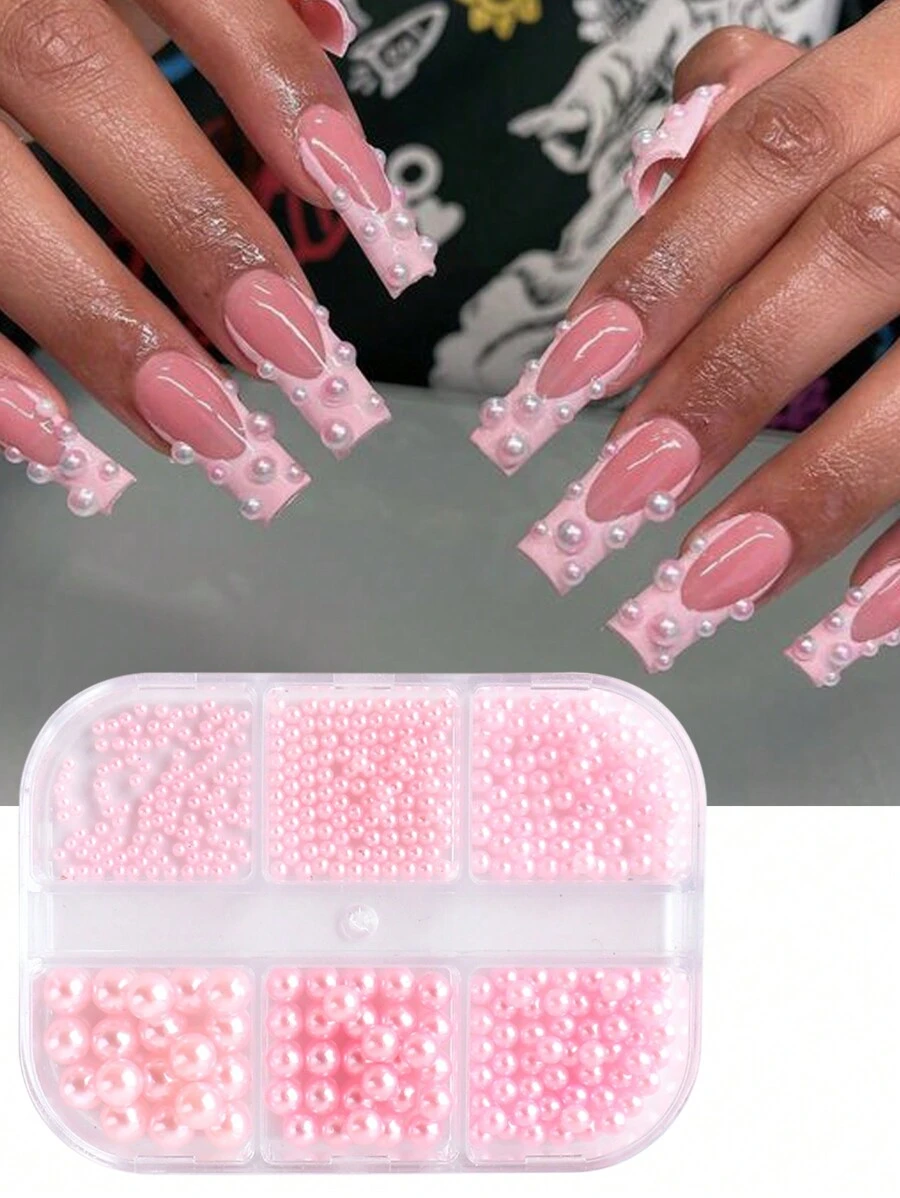 6 Compartments Round Pink Pearl Mix Size Cute Pink Beads DIY Jewelry ...