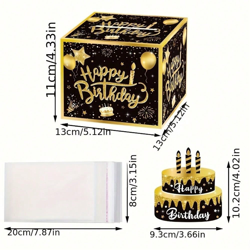Surprise Birthday Party Decorations Money Pulling Paper Box, Black-Gold ...