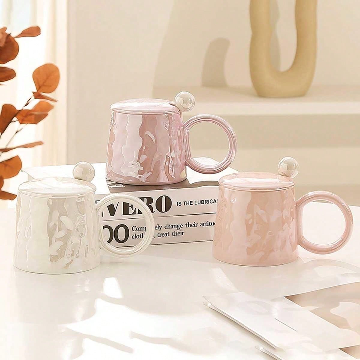 Colorful Ceramic Mug With Lid, Spoon, And Mark, High Value Home Couple ...